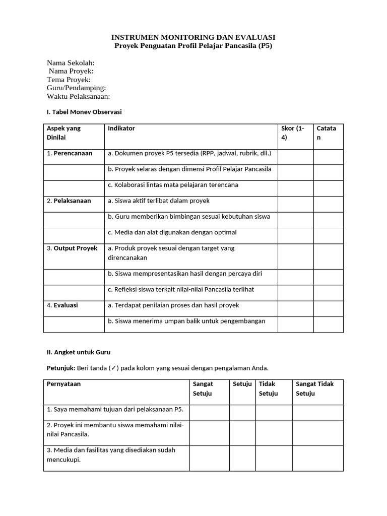 Instrumen Monitoring Dan Evaluasi | PDF
