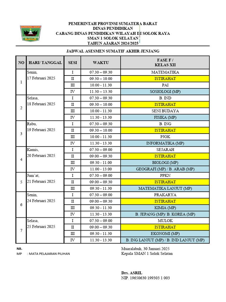 JADWAL_ASESMEN_SUMATIF_AKHIR_JENJANG_TAHUN AJARAN_2024_2025 | PDF