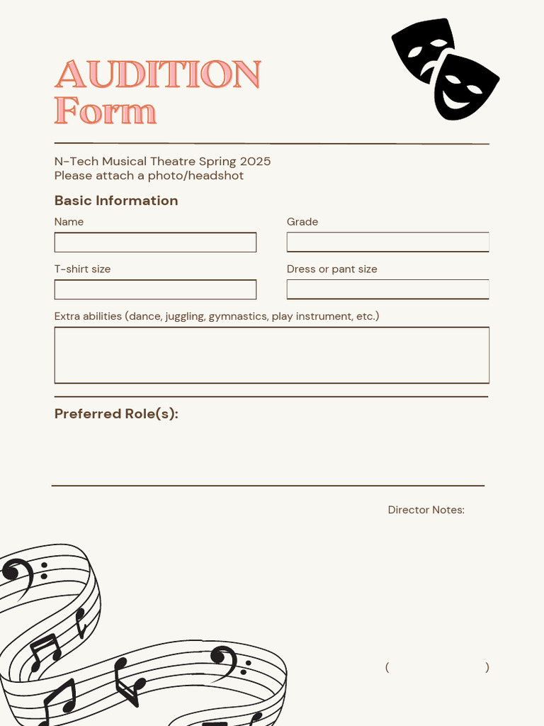 N-Tech Musical Theatre Audition Form | PDF