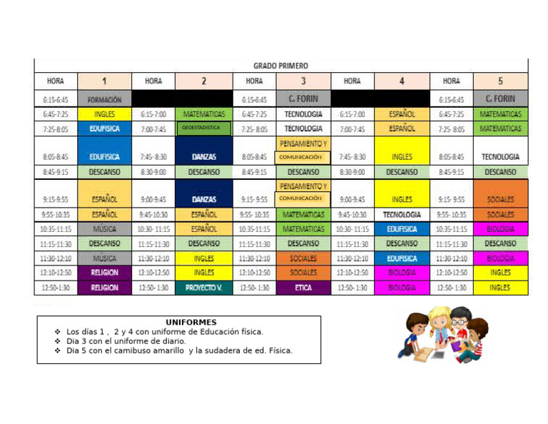 Horario de Uniformes 2025 | PDF