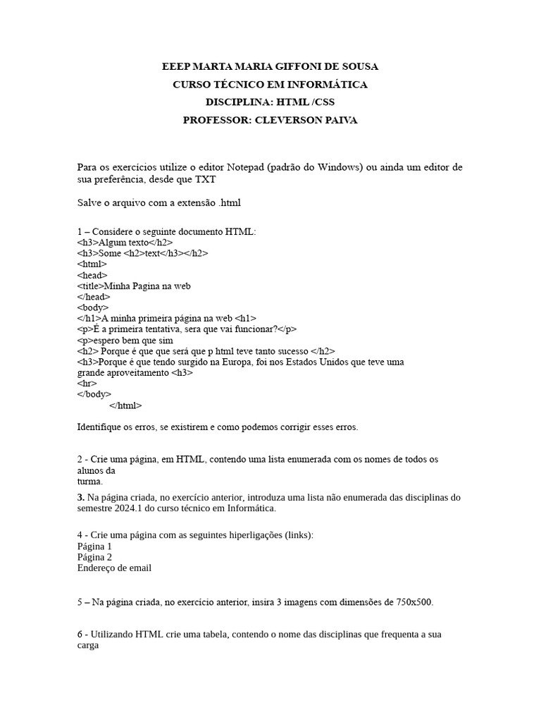 Lista2 HTML Pronatec | PDF