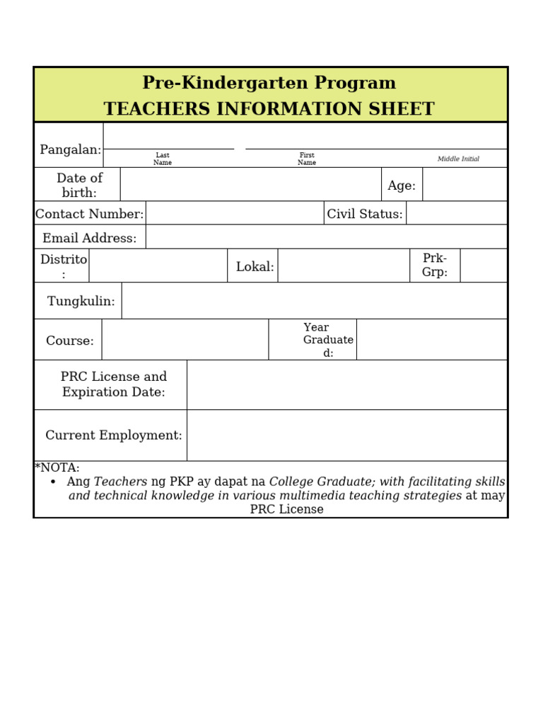 Teachers Information Sheet | PDF