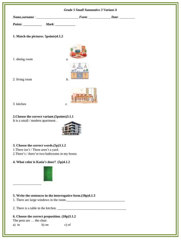 Grade 5 Small Summative 3 Variant A | PDF