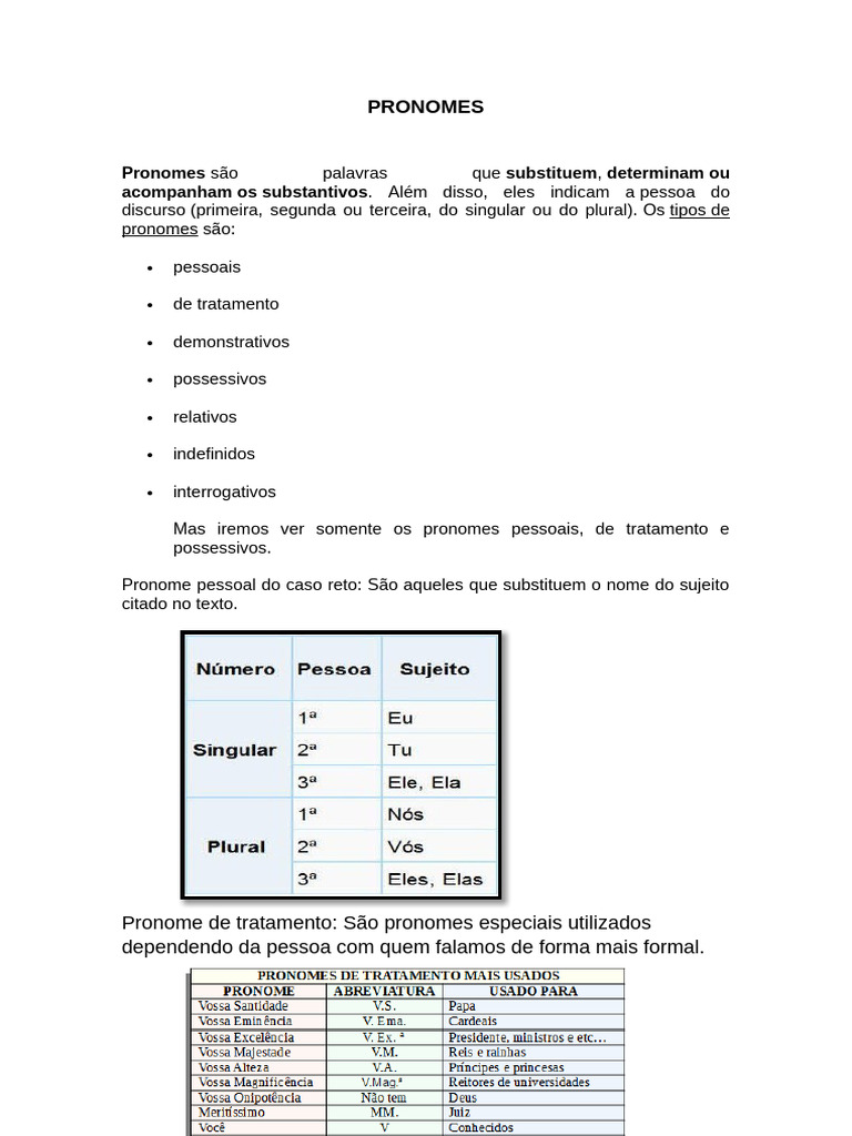 PRONOMES | PDF | Pronome | Linguística