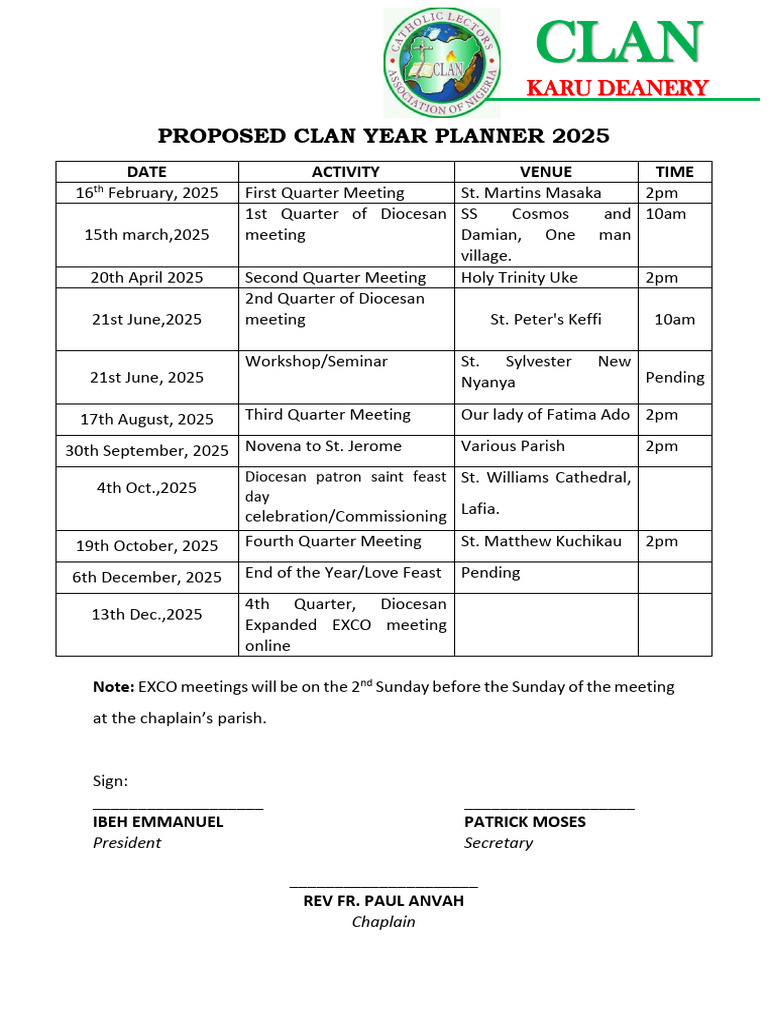 Clan Year Planner 2025 | PDF