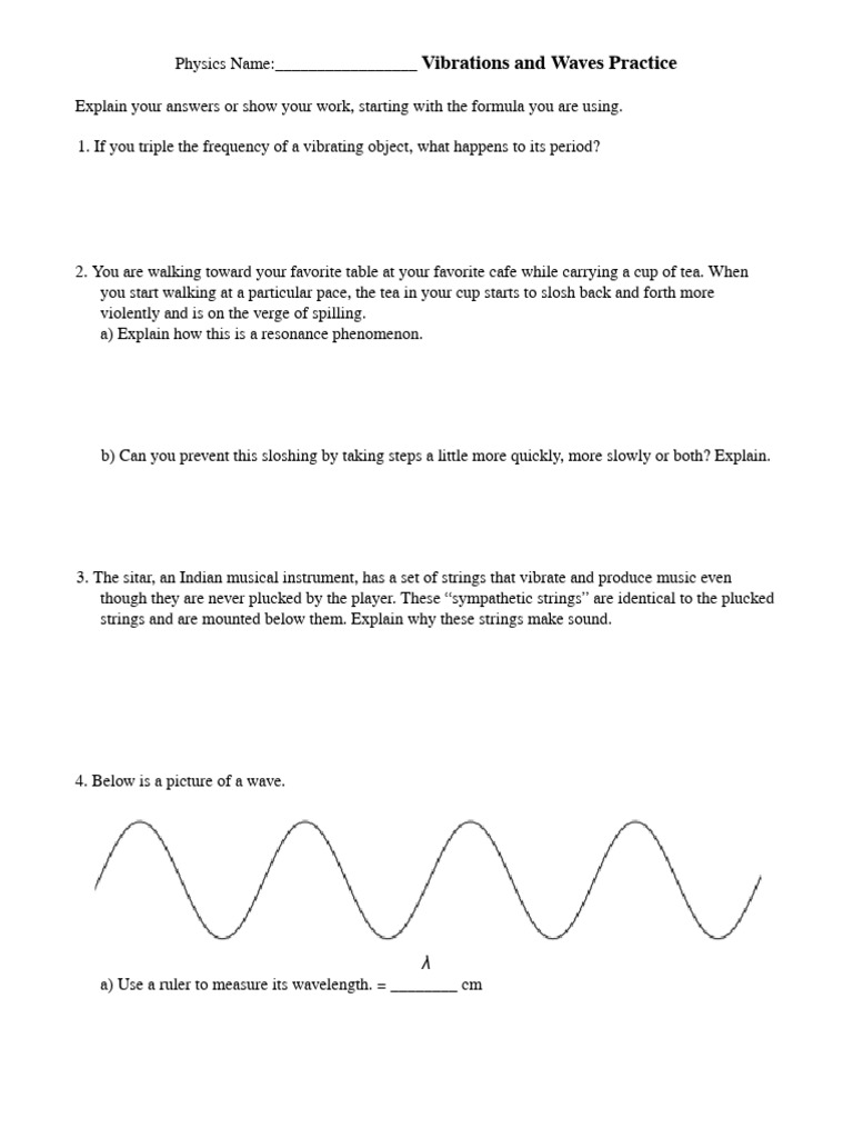 Vibrations and Waves Practice Worksheet | PDF