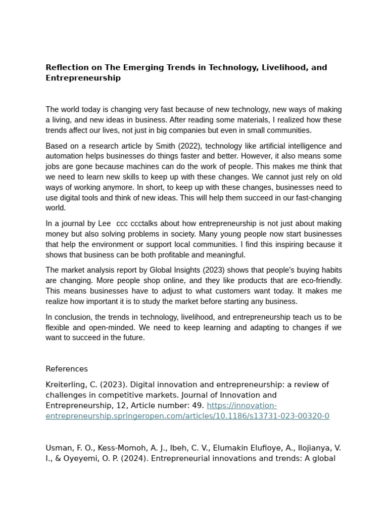 The Emerging Trends in Technology, Livelihood, and Entrepreneurship ...