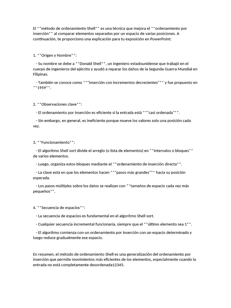Método Shell: Ordenamiento Eficiente | PDF