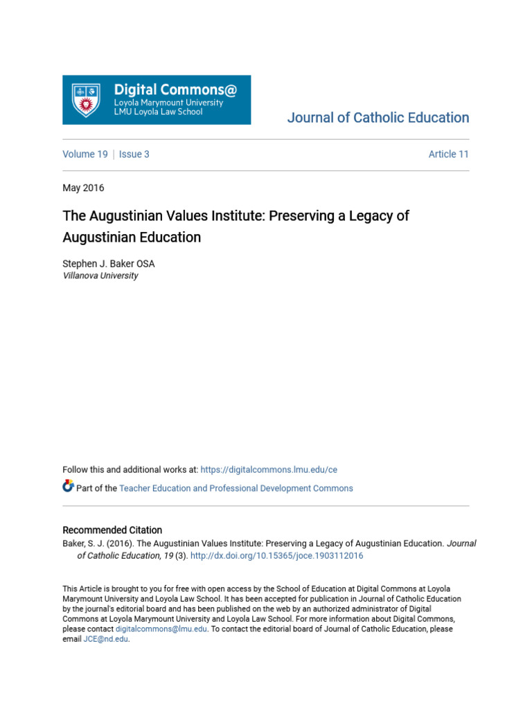 Augustinan Values Institute and Augustinian Legacy | PDF | Augustine Of ...