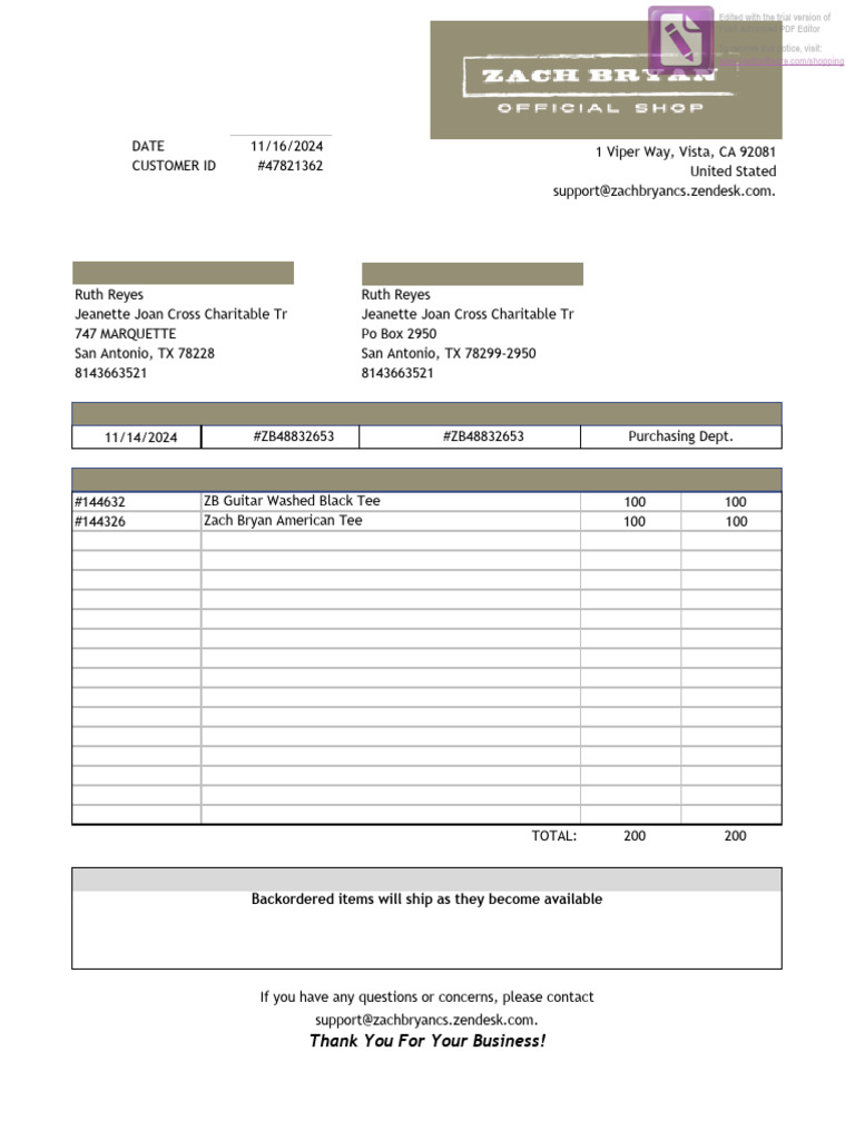 Packing Slip for Order #47821362 | PDF