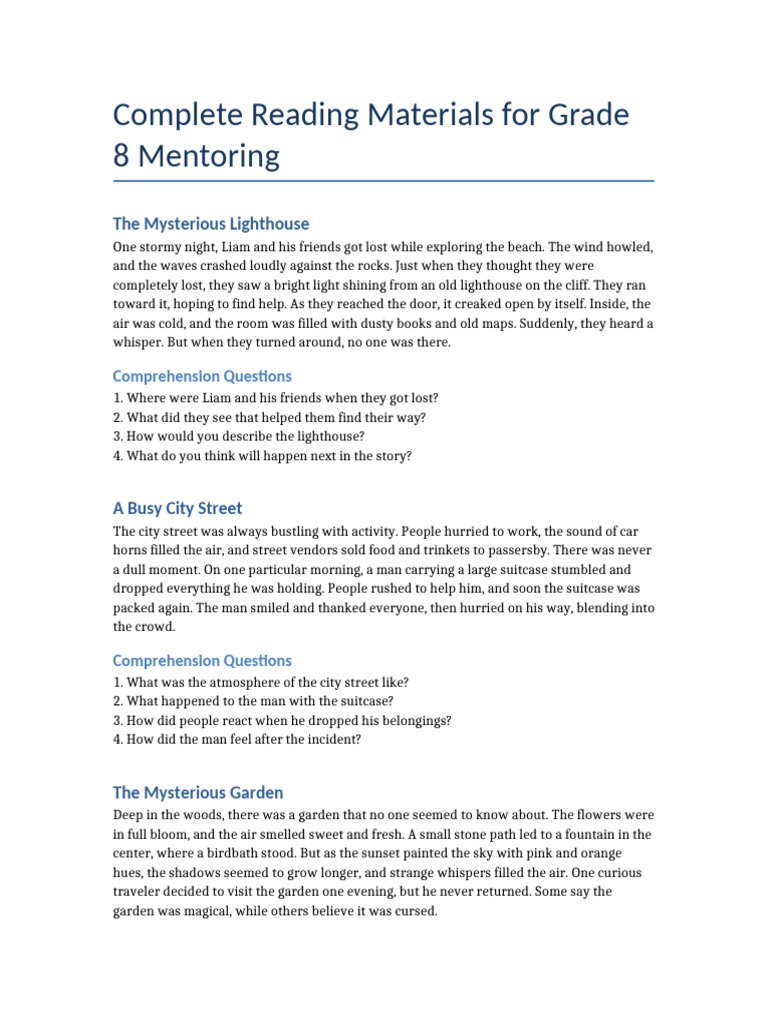 Grade 8 Reading Comprehension Materials | PDF | Speed Reading | Reading ...