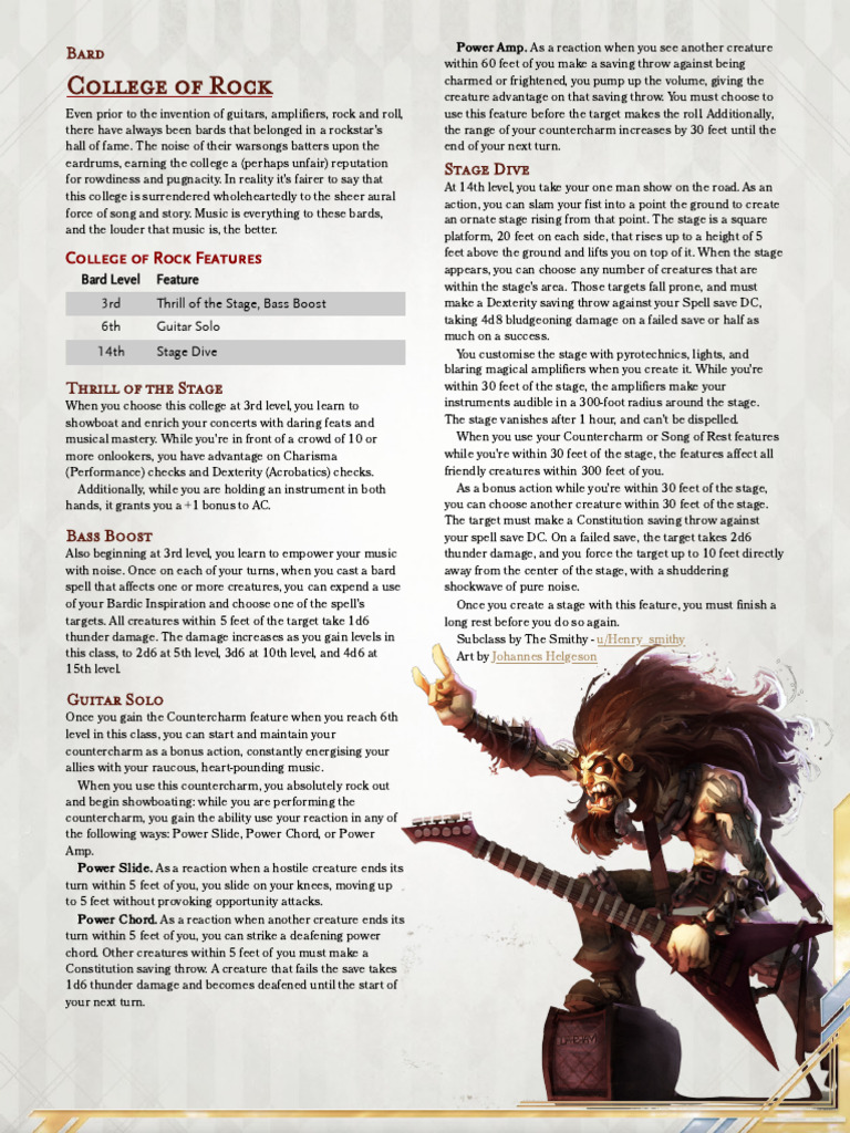 Bard Subclass - College of Metal | PDF | Musical Instruments | Guitar ...