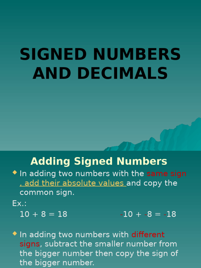 2.signed Numbers and Decimals | PDF | Subtraction | Numbers