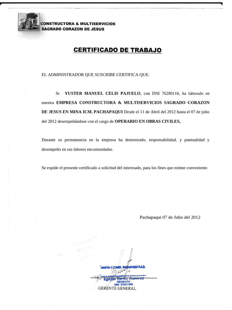 Certificado Laboral de Yuster Celis | PDF