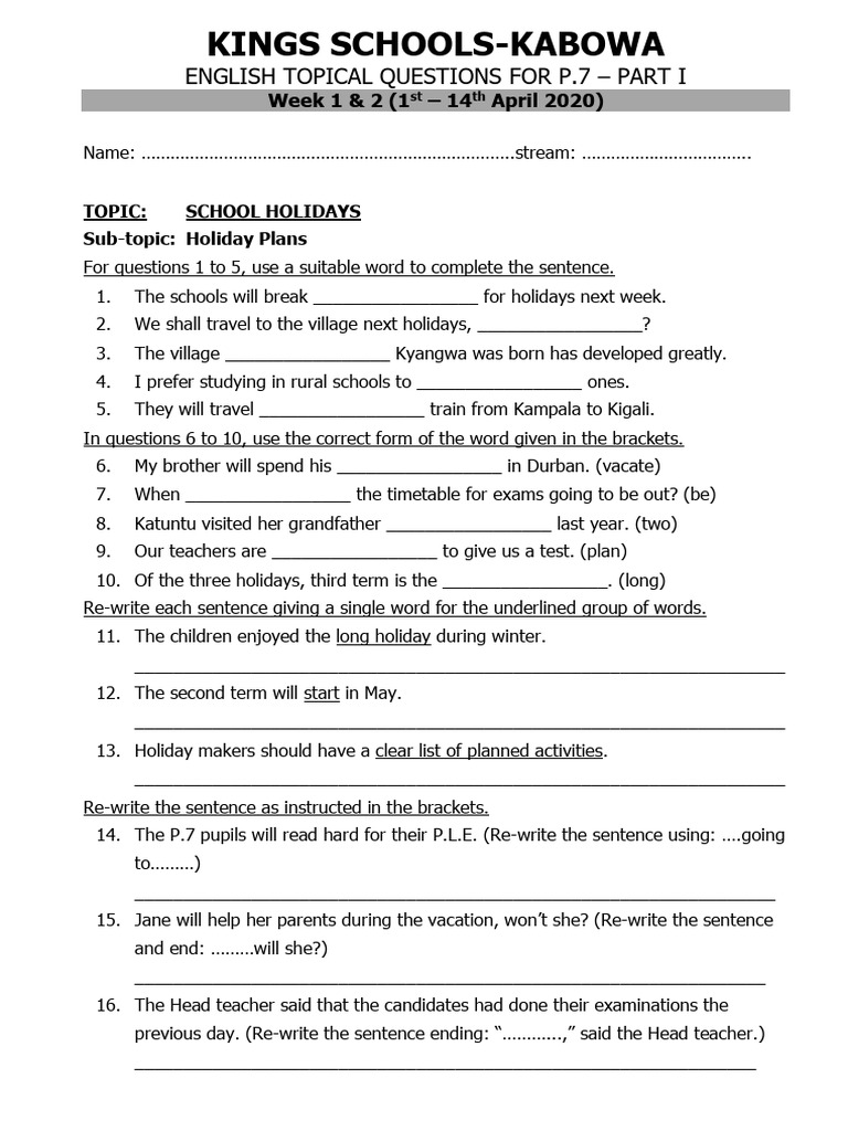 P.7 ENGLISH-Topical Series Part 1 - 6 | PDF