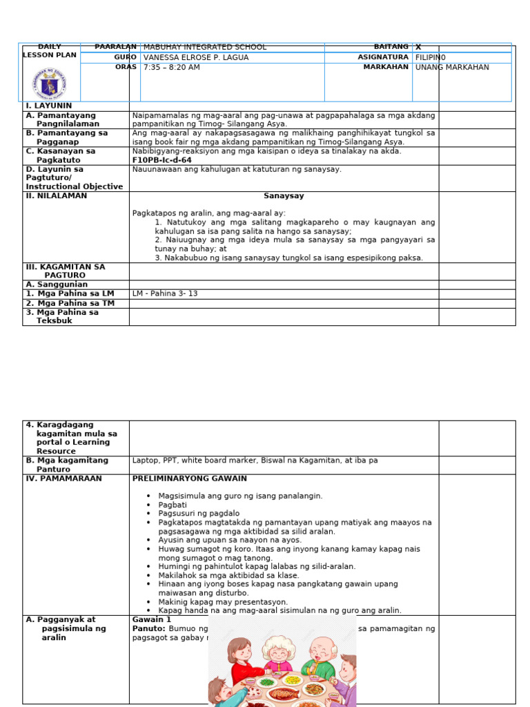 Filipino 10 DLP (Week 5) | PDF