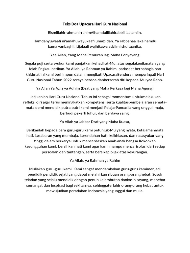 Teks Doa Upacara Hari Guru Nasional | PDF