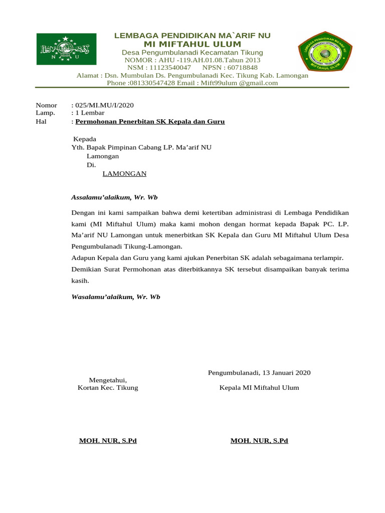 Permohonan SK Ma'arif 2020 | PDF
