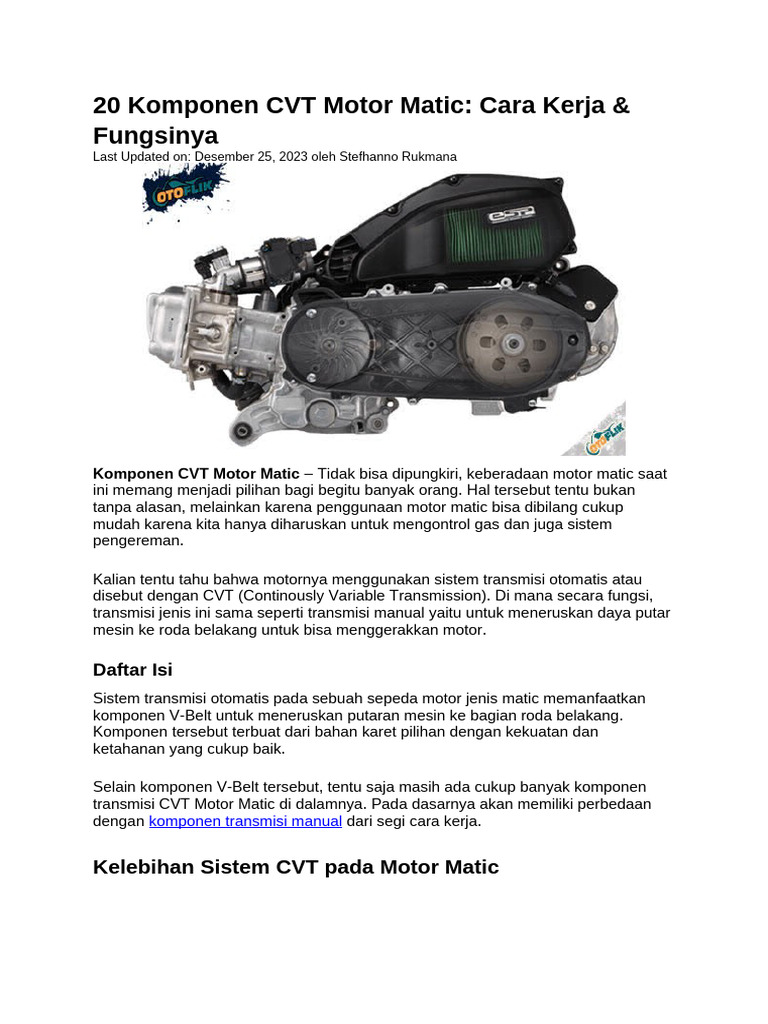 20 Komponen CVT Motor Matic | PDF