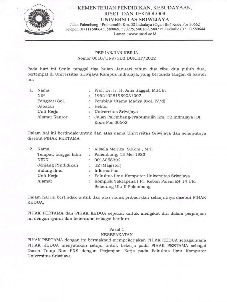 SB3.BUK.KP.0010 PERJANJIAN ALLSELA MEIRIZA | PDF