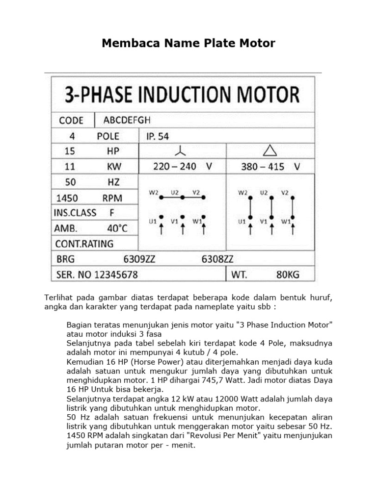 Cara Membaca Name Plate Motor Listrik | PDF