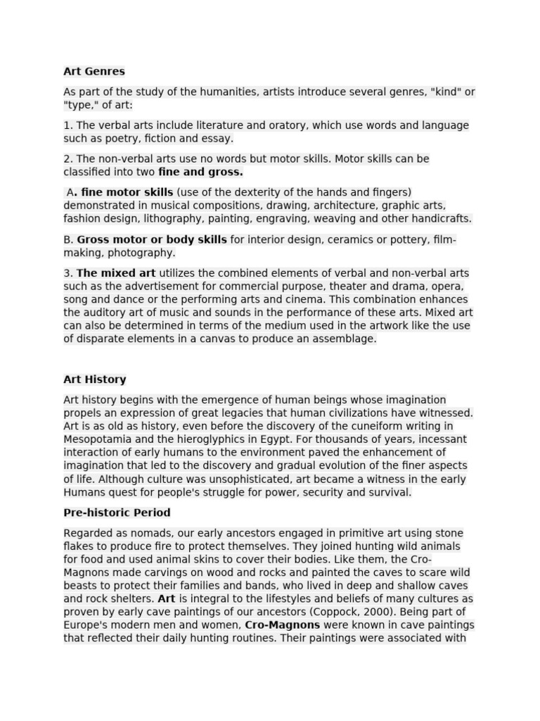 Art Genres and Historical Evolution | PDF | Neolithic | Stone Age