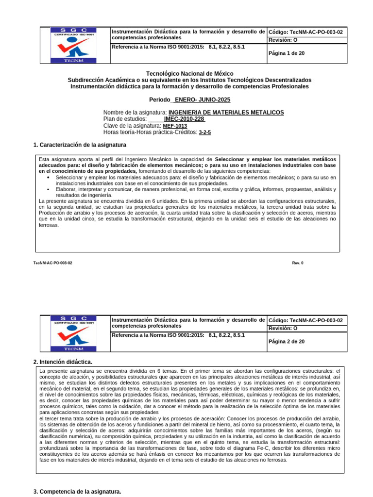 Inst. Ing - Mat, Metalicos 2025 | PDF | Aleación | Arrabio