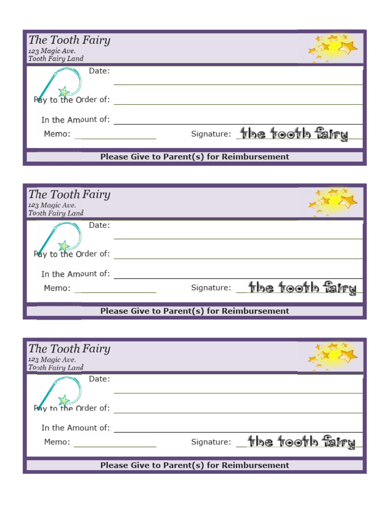 Tooth Fairy Reimbursement Template | PDF