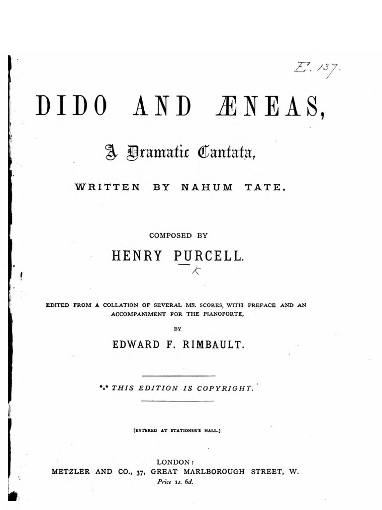 IMSLP759672-PMLP5472-Purcell E.137 Dido and Æneas - A Dramatic Cantata Ed Ef Rimbault | PDF
