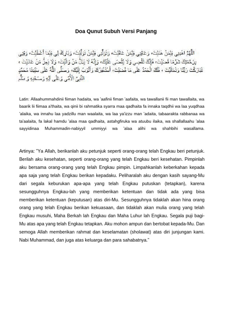 Doa Qunut Subuh Versi Panjang Lengkap | PDF