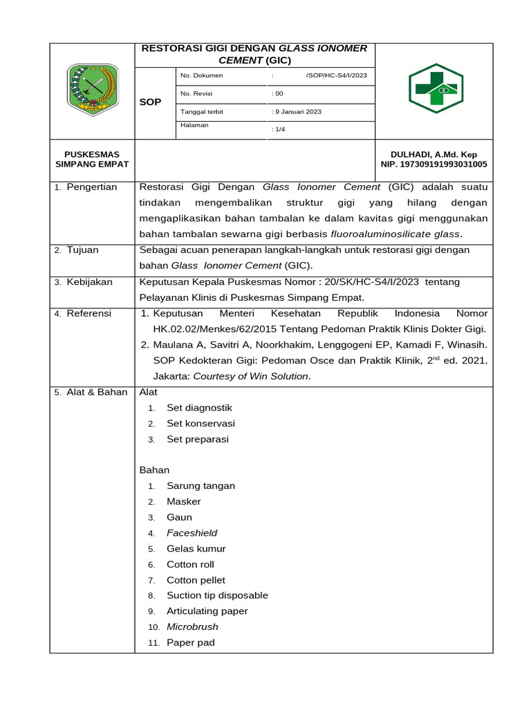 Sop Restorasi Gic | PDF