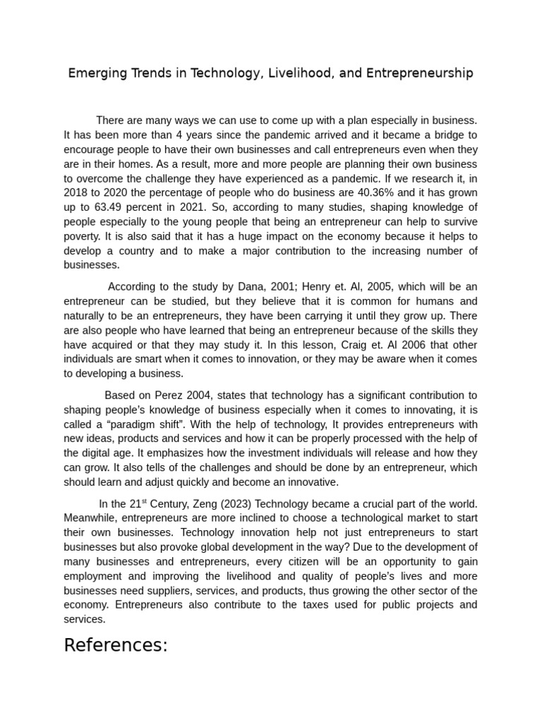 Technology and Entrepreneurship Trends | PDF | Entrepreneurship | Economies