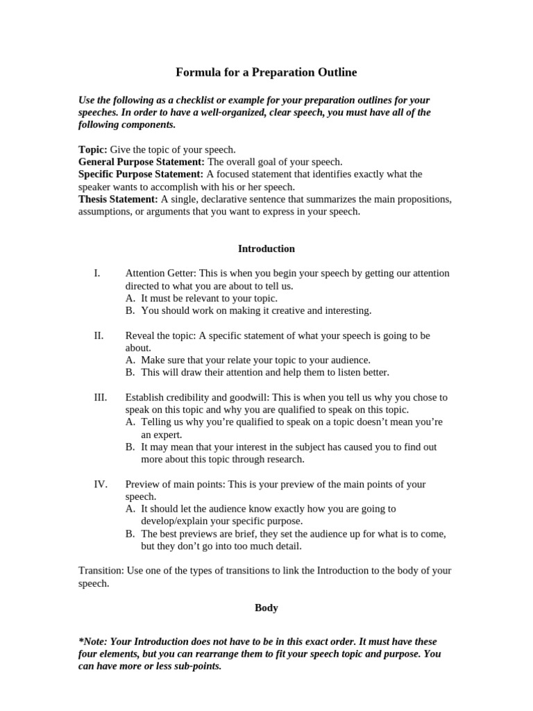Speech Preparation Outline Guide | PDF | Cognition