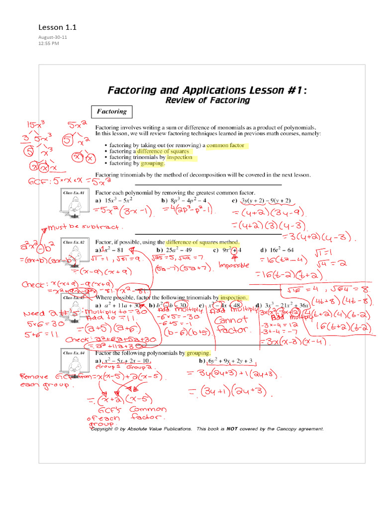 20 1 Factoring Lesson 1 Pdf
