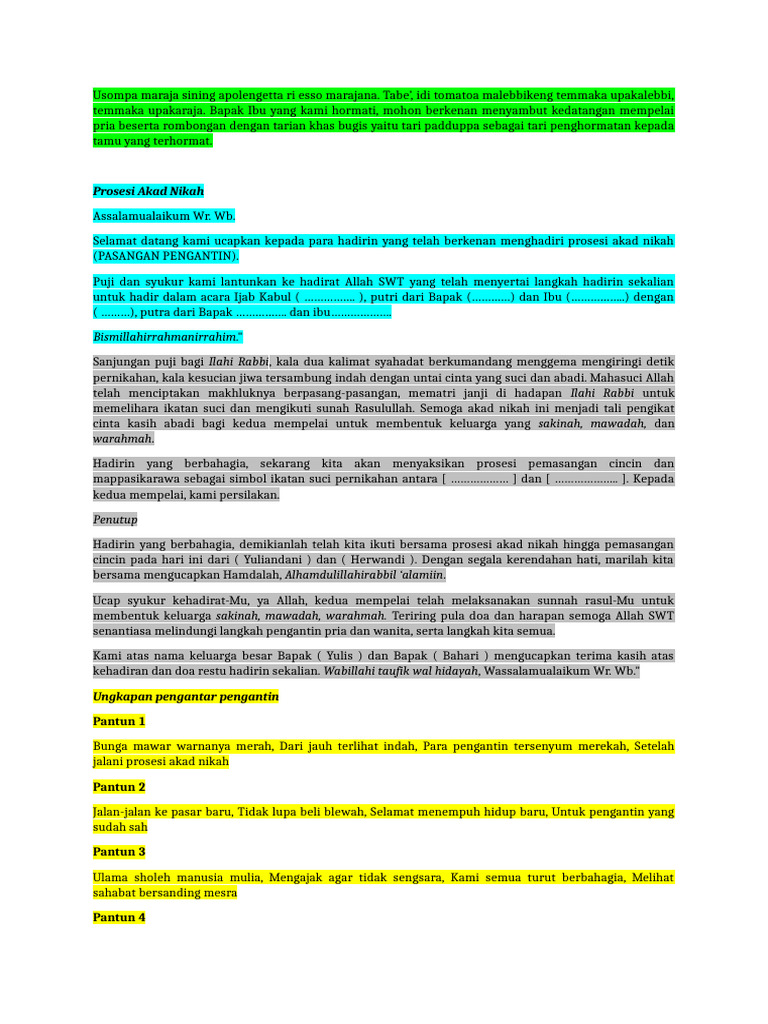 Naskah MC Akad Nikah Bugis | PDF