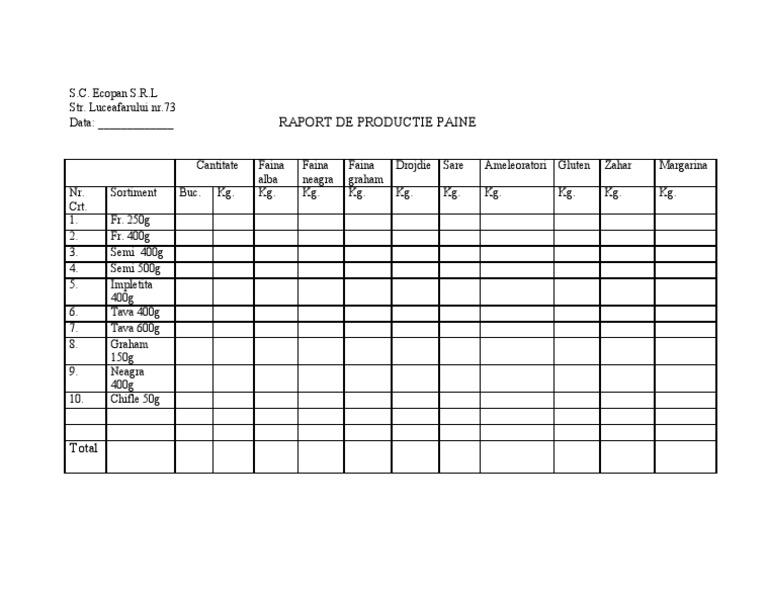 Raport de Productie Paine | PDF