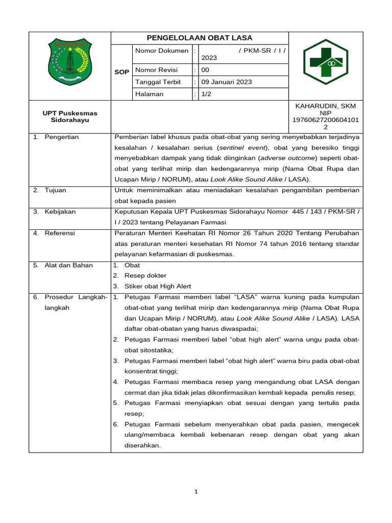 Sop Pengelolaan Obat Lasa | PDF