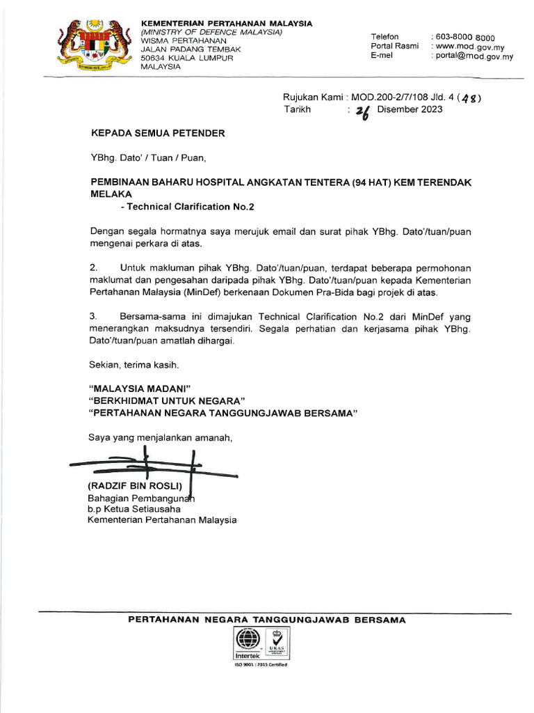 HAT Terendak - Surat Edaran Technical Clarification No. 2 | PDF