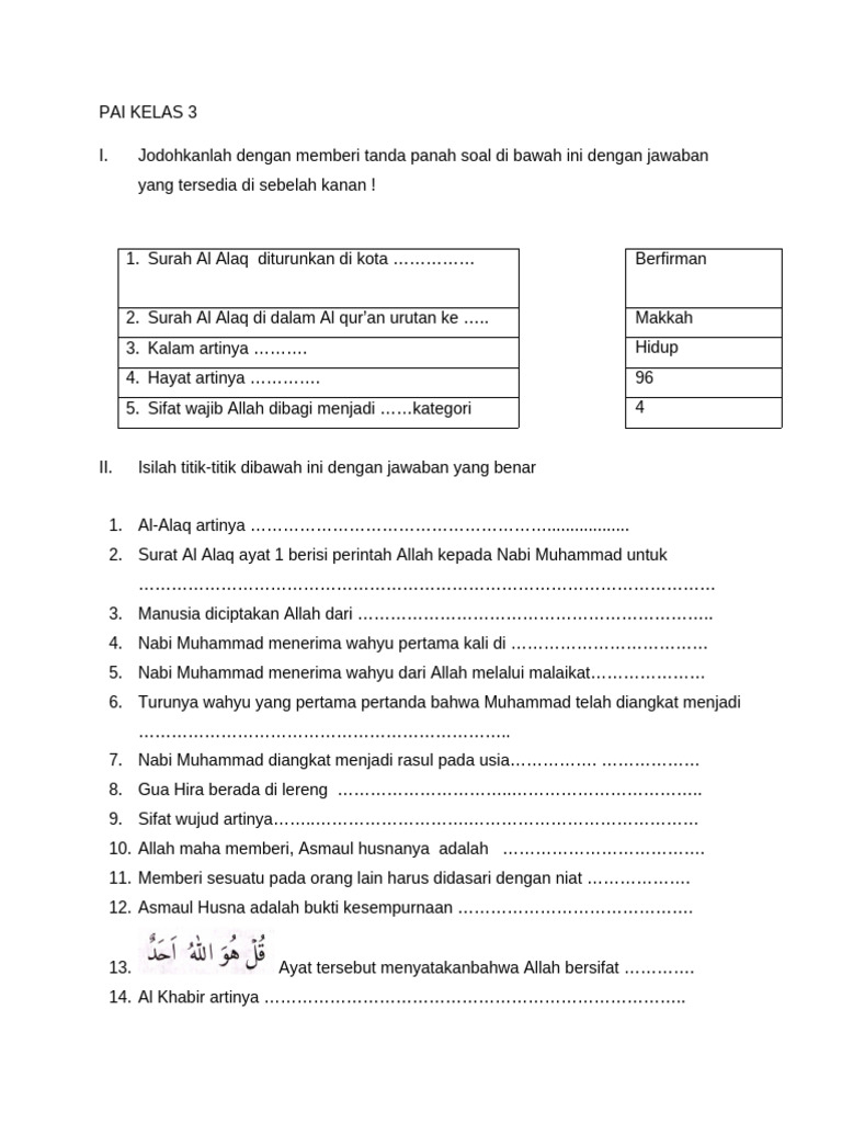 Soal Ats Pai Sem 1 Kelas 3 2024-2025 | PDF