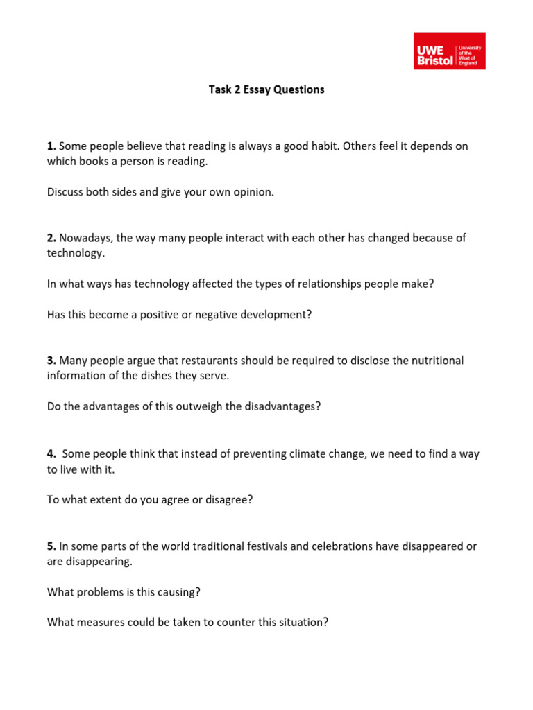 01 Task 2 Essay Questions | PDF