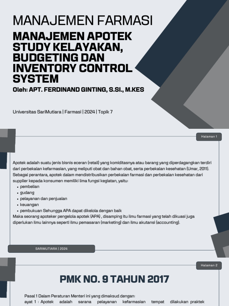 Pertemuan 7 Manajemen Farmasi Manajemen Apotek Study Kelayakan, Budgeting Dan Inventory Control ...