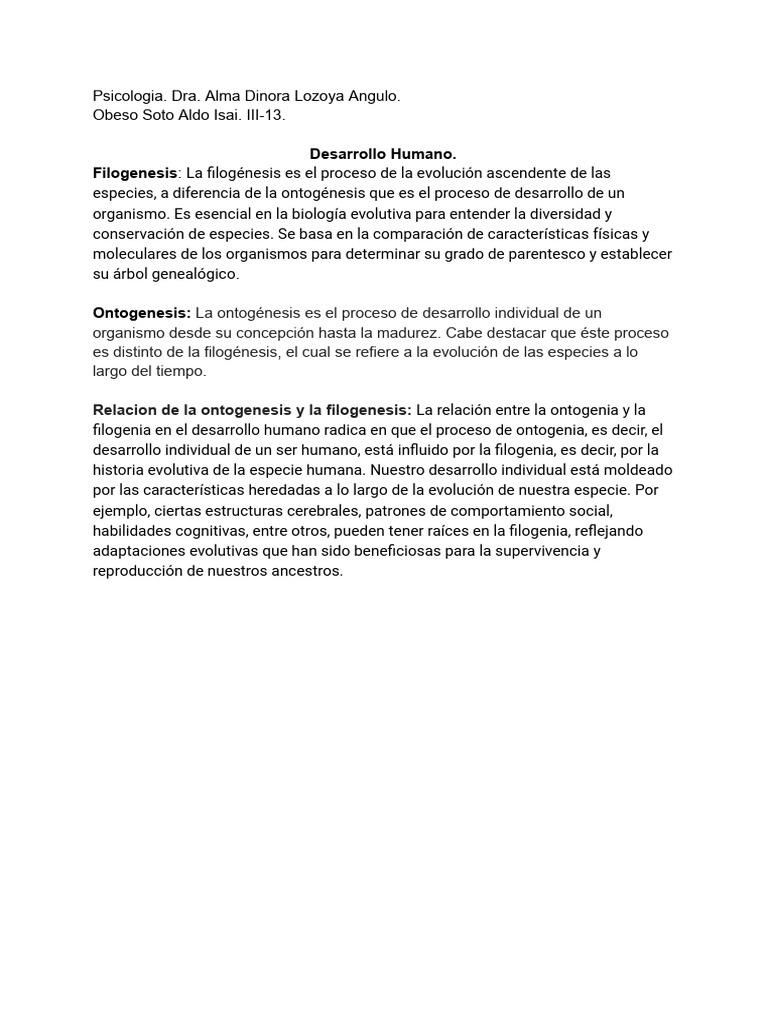 Relación entre Ontogénesis y Filogénesis | PDF