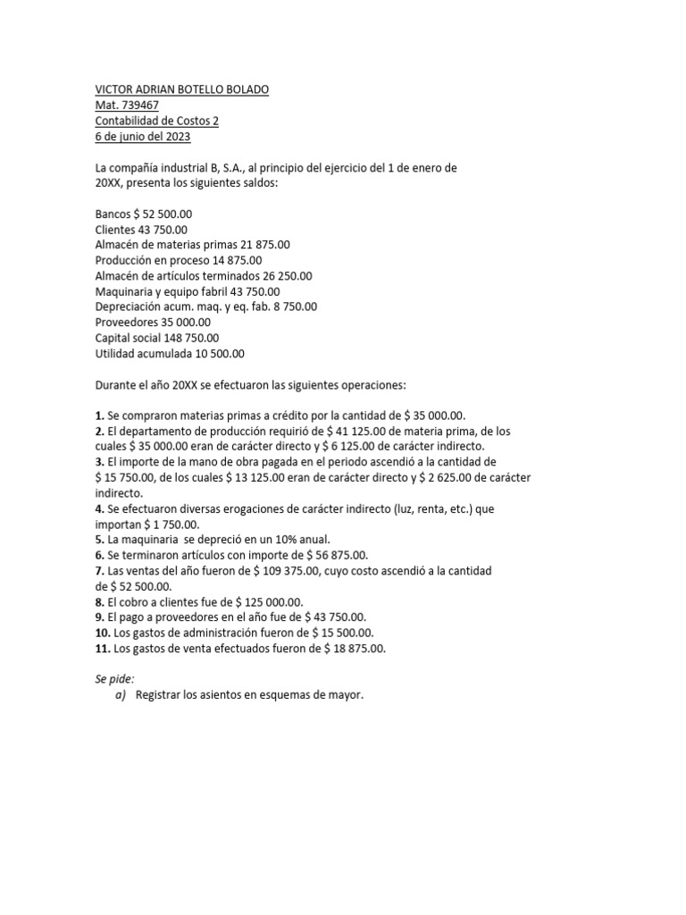 Análisis de Costos en Compañía B, S.A. | PDF