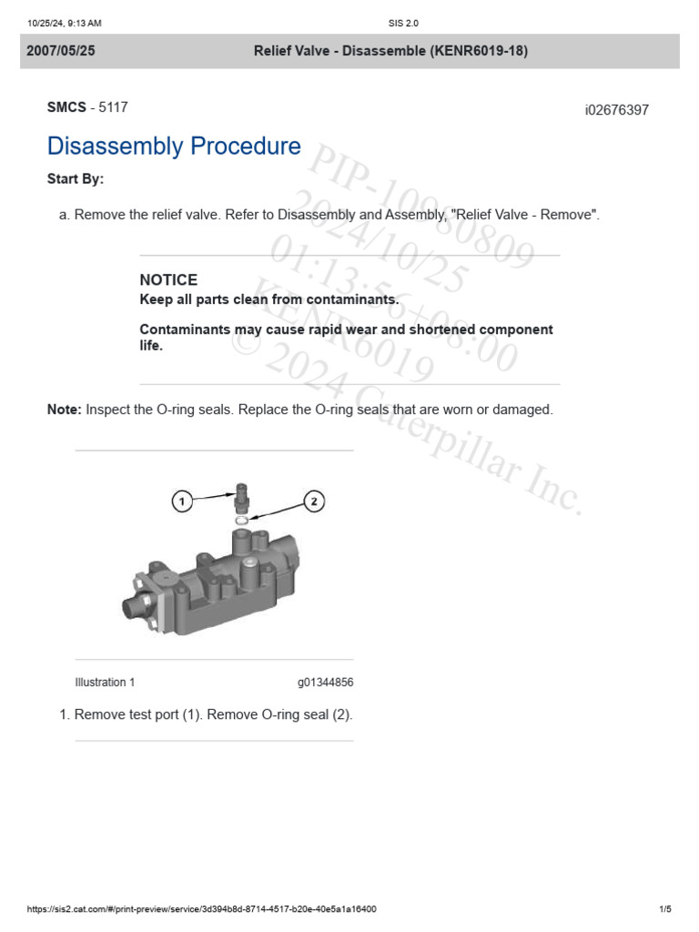 Relief Valve - Disassemble (KENR6019-18) | PDF | Mechanical Engineering ...