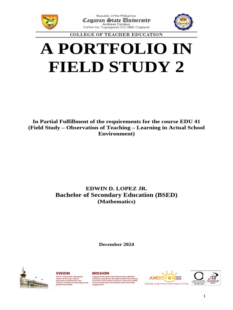 Field Study Portfolio: Teaching Insights | PDF | Educational Assessment ...