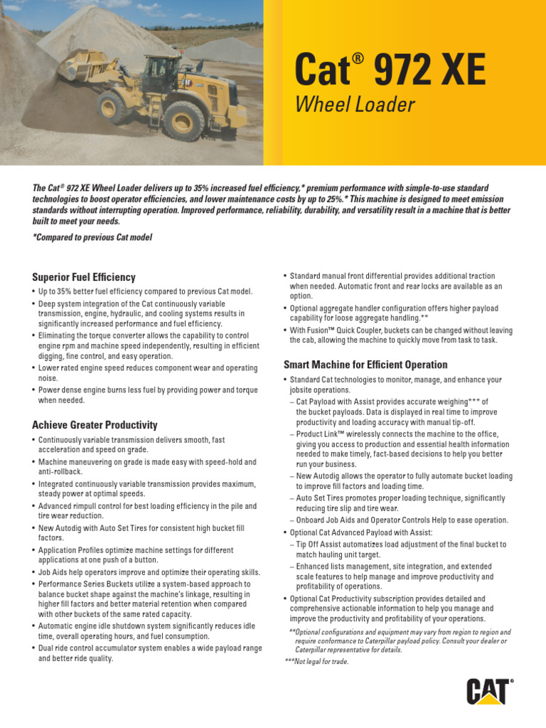 Cat 972 XE: Wheel Loader | PDF | Horsepower | Engines