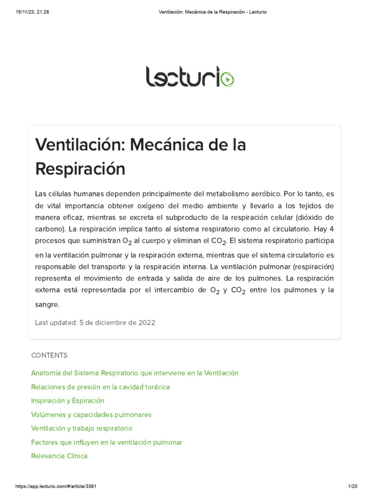 Ventilación - Mecánica de La Respiración - Lecturio | PDF | Respiración | Sistema respiratorio