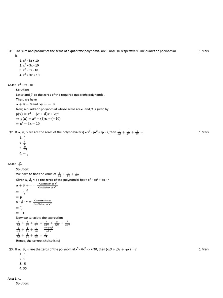 Polynomials hots qs | PDF | Quadratic Equation | Zero Of A Function