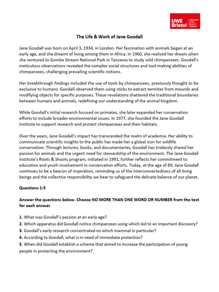 02 The Life & Work of Jane Goodall | PDF