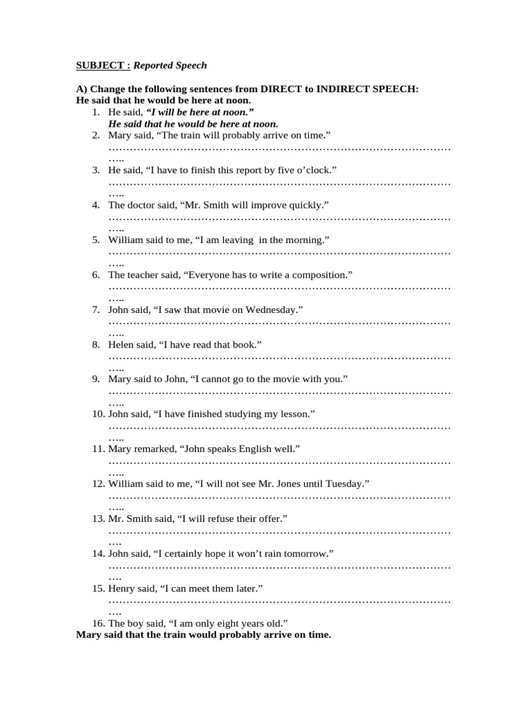 Reported Speech Formatted Answers | PDF
